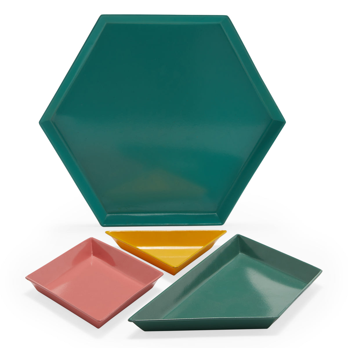 Multi Colored Geometric Trays, Set of 4