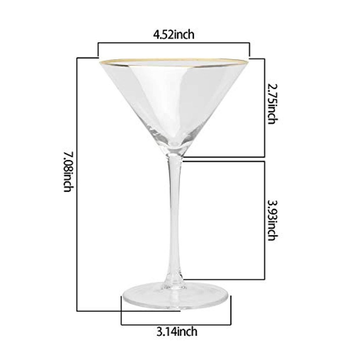 Golden Edge Martini Glasses, with Stem, 8-Ounce, Set of 6