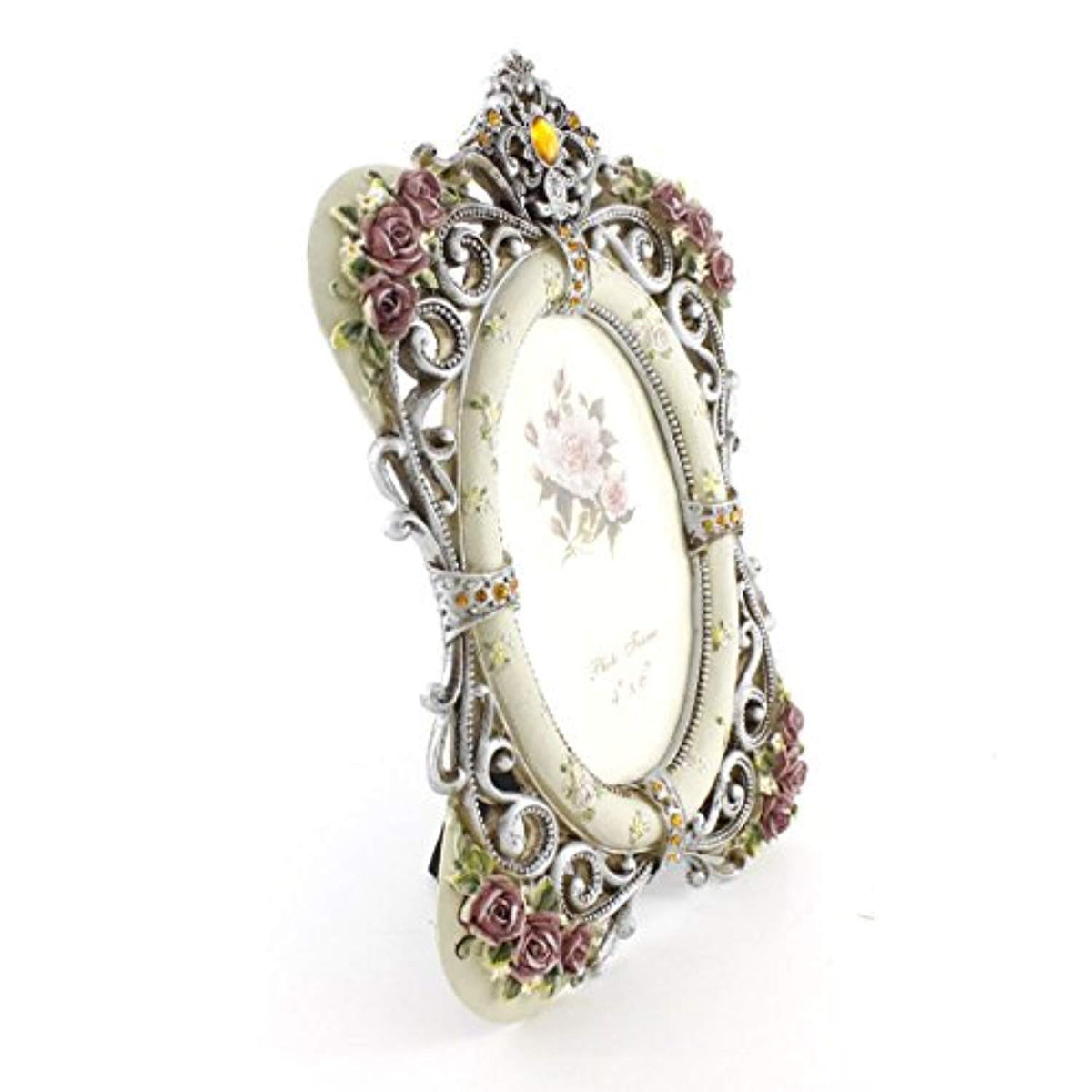 4x6 Inches Victorian Floral Decorated Oval Polyresin Picture Frame