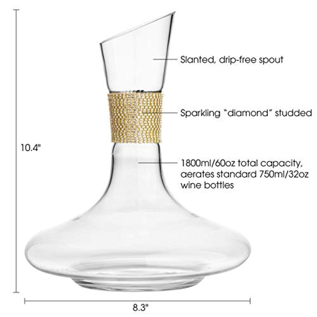 Red Wine Decanter - Large Wide Base with Dazzling Rhinestone Design