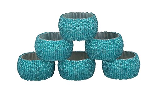 Handmade Beaded Napkin Rings Set 12 Turquoise Glass Beaded Napkin Hold