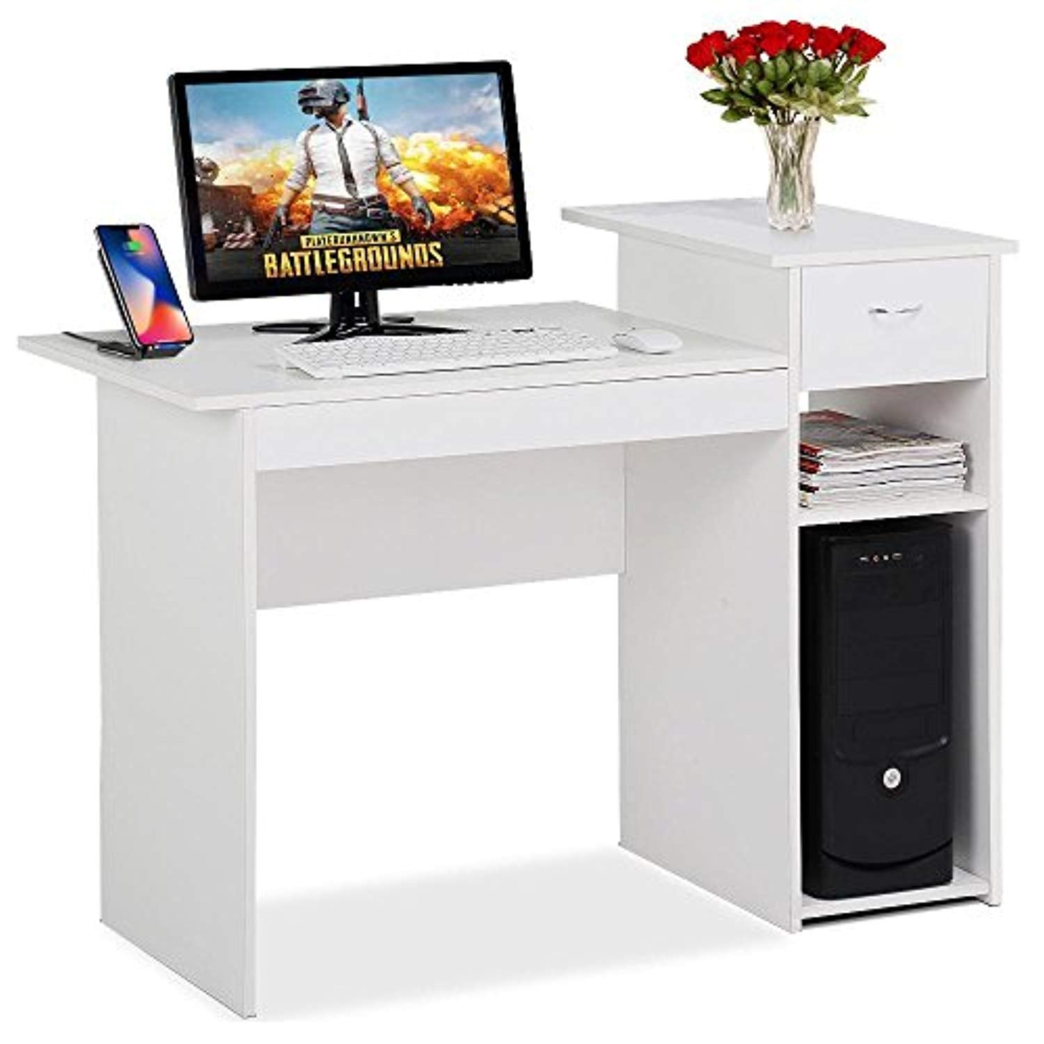 White Computer Desk with Drawers for Home Office