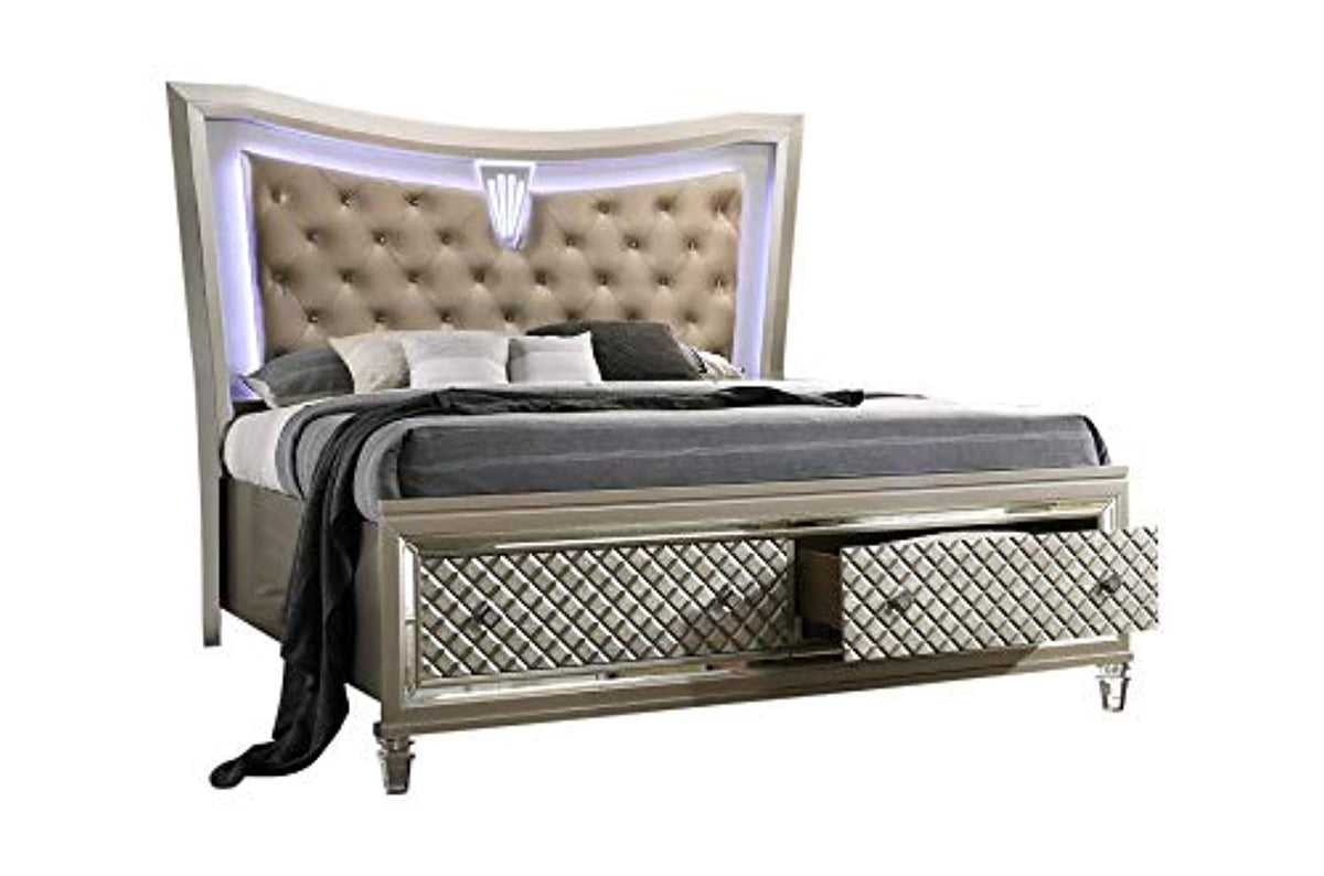 LUXURY 6-Piece Hayley Queen Size Bedroom Set. Bed, Dresser, Mirror, Ch