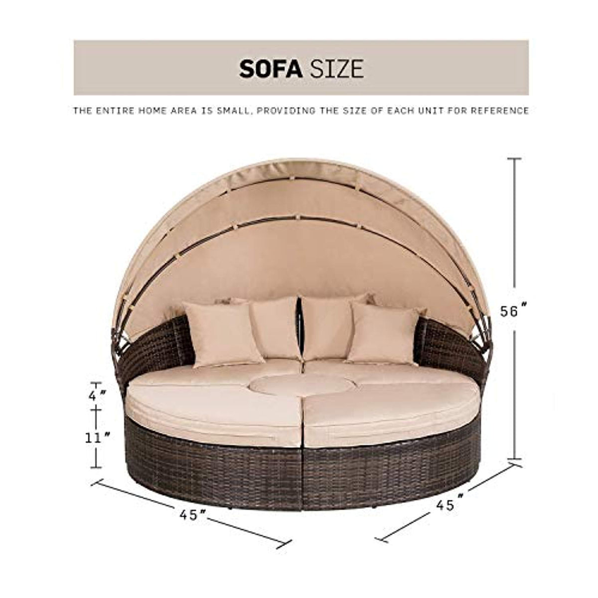 Outdoor Patio Round Daybed with Retractable Canopy and Brown Wicker