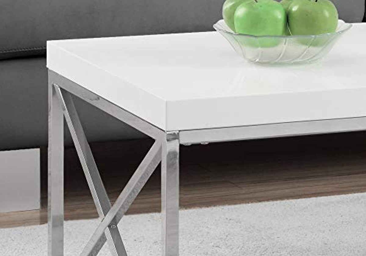 Modern Cocktail Table with Metal Base, 44” L (White)