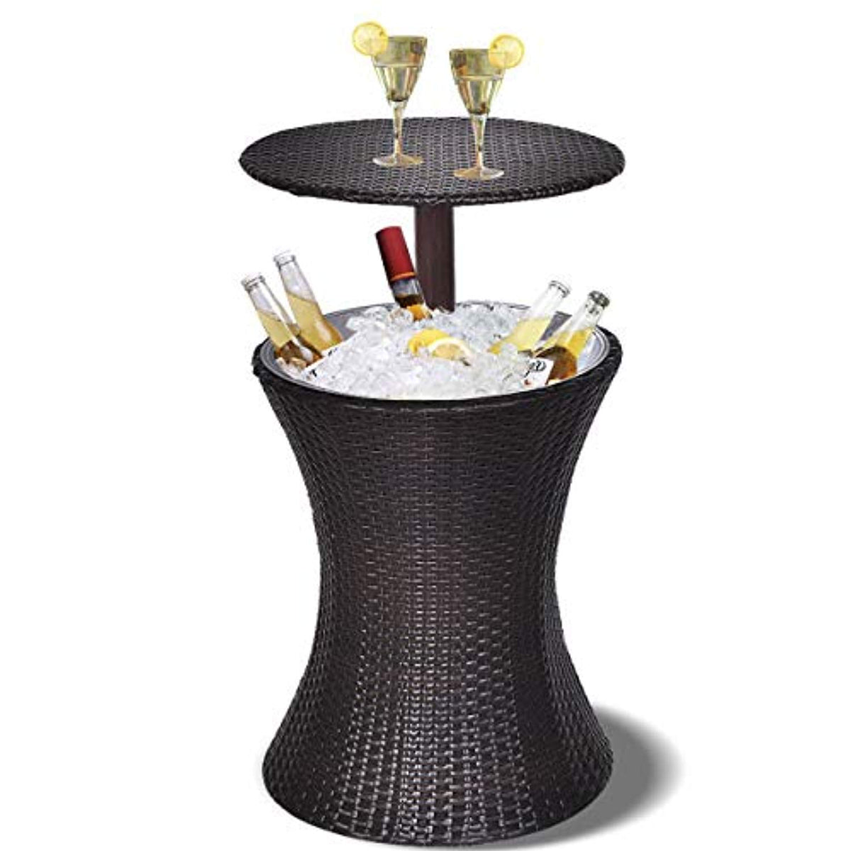 Outdoor Cool Bar Rattan Style Patio Cool Bar Table Adjustable Height