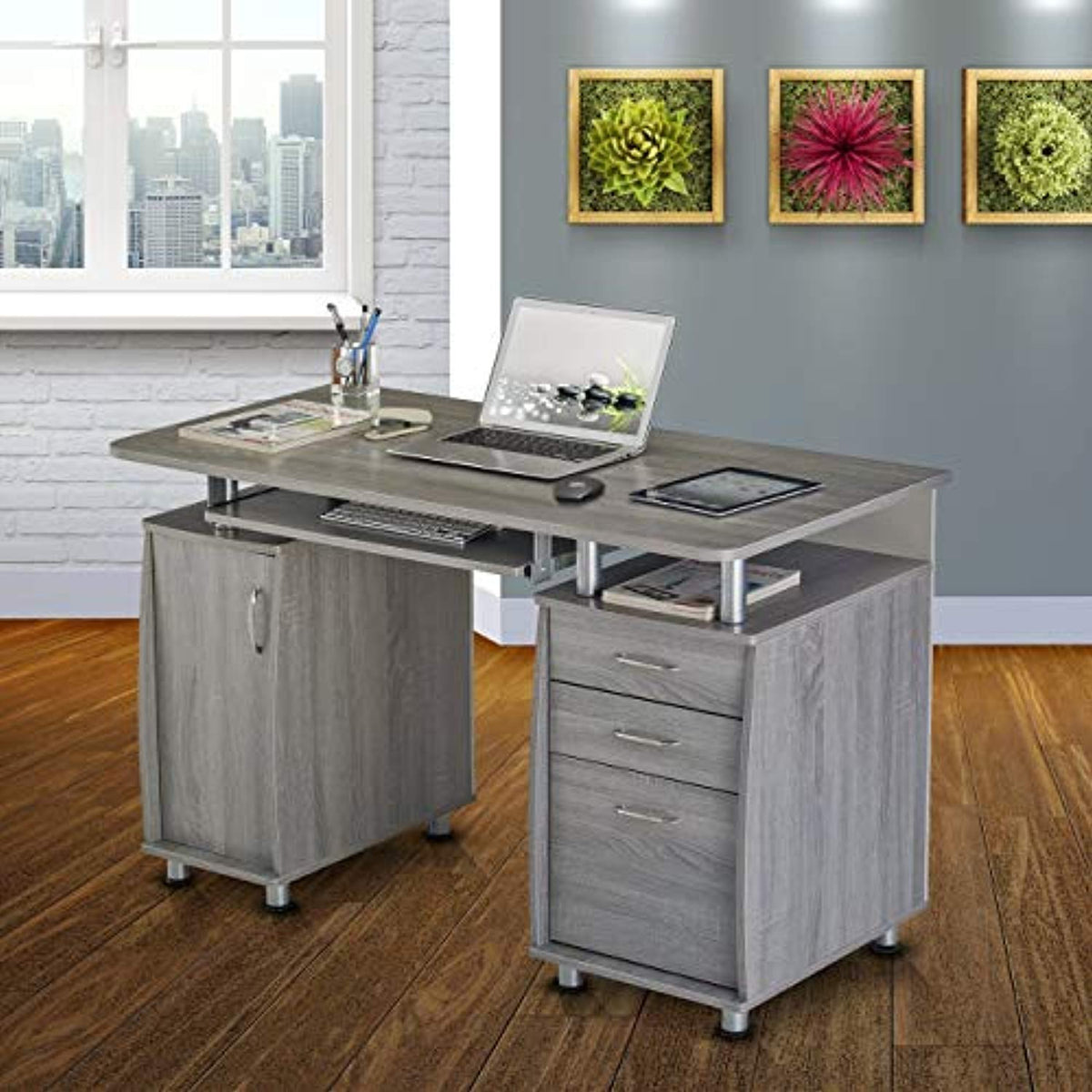 Complete Workstation Computer Desk with Storage - Grey