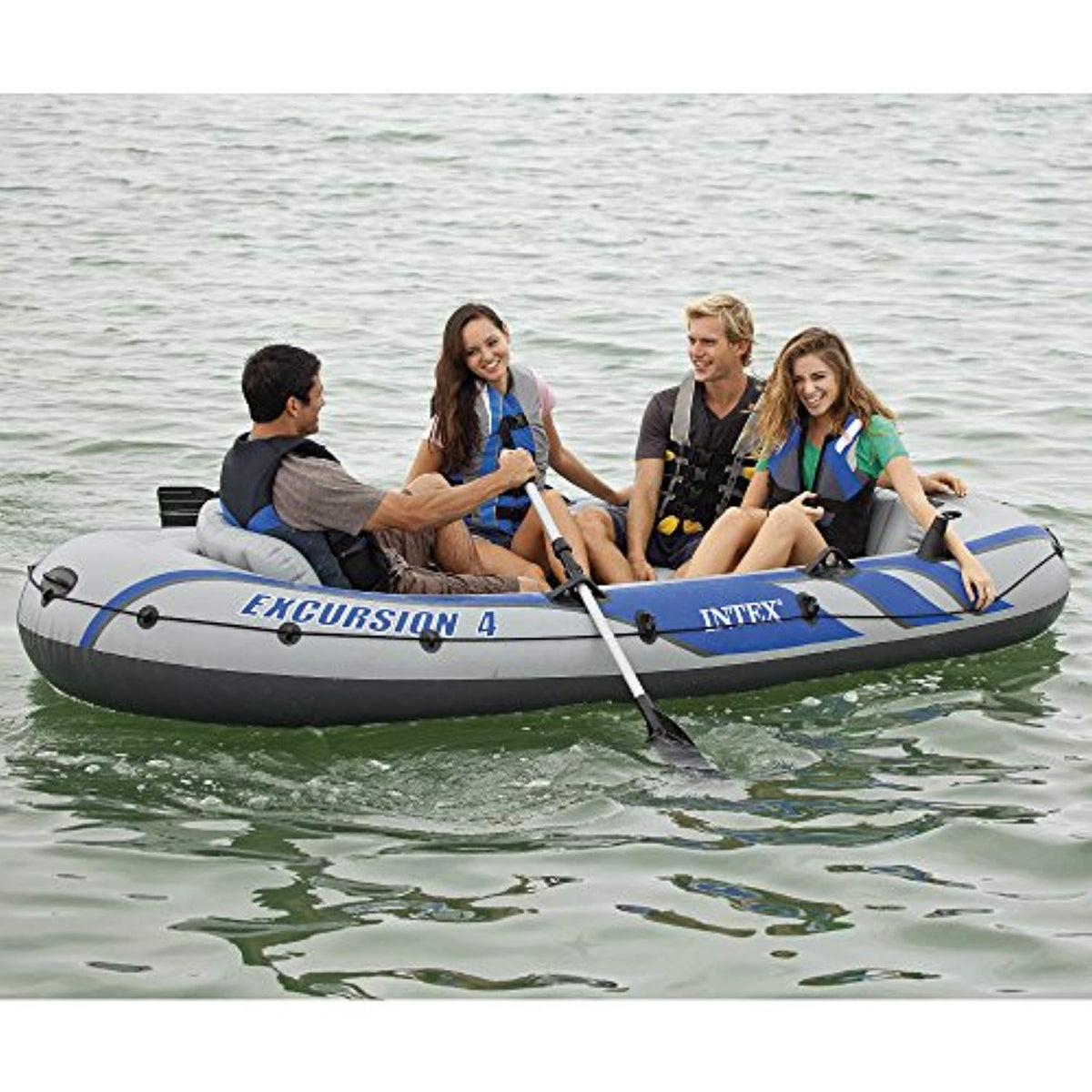 Excursion 4, 4-Person Inflatable Boat Set with Aluminum Oars and High