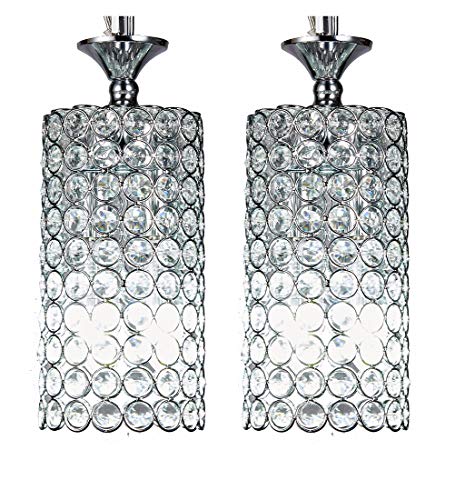 1-Light Chrome Finish Round Metal Shade Crystal Chandelier [ Pair of 2