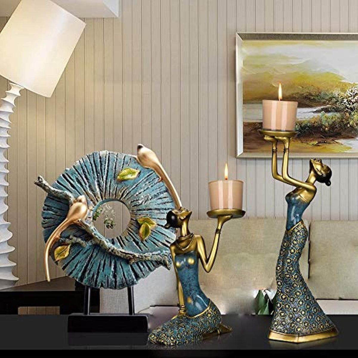 Antique Beauty Decorative Candle Holders,Set of 2-Functional Gift (Blu