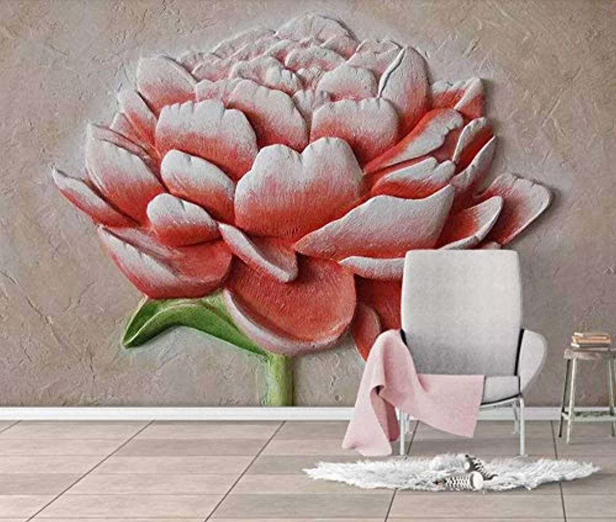 Wall Mural 3D Wallpaper Embossed Minimalist Red FlowersWall Decoration