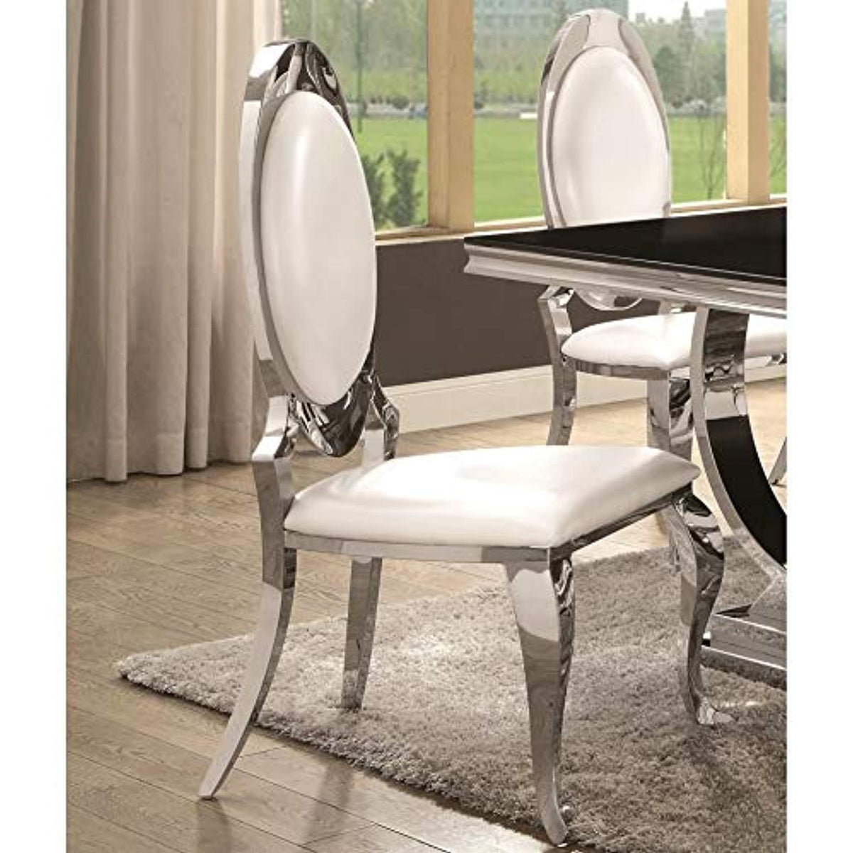 Luxurious Modern Design Stainless Steel Dining Set with Black Glass Ta