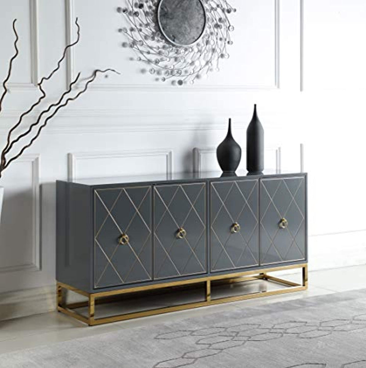 High Gloss Lacquer Sideboard/Buffet, Grey