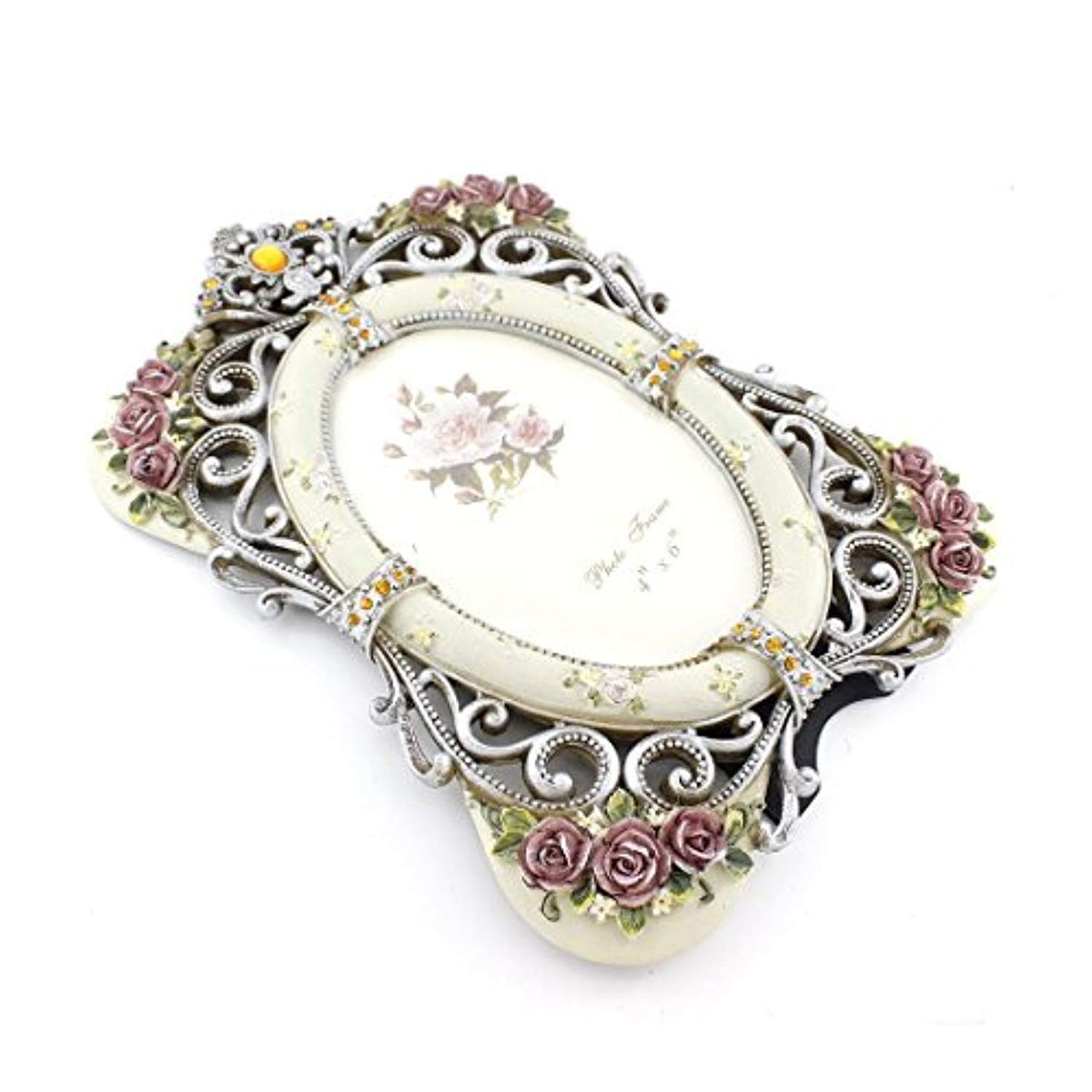 4x6 Inches Victorian Floral Decorated Oval Polyresin Picture Frame