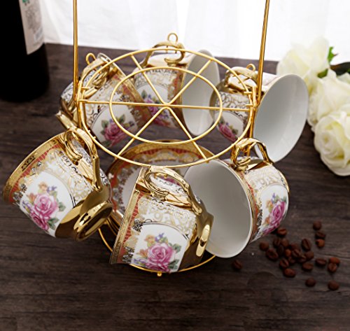 13 Piece European Retro Titanium Ceramic Tea Set With Metal Holder