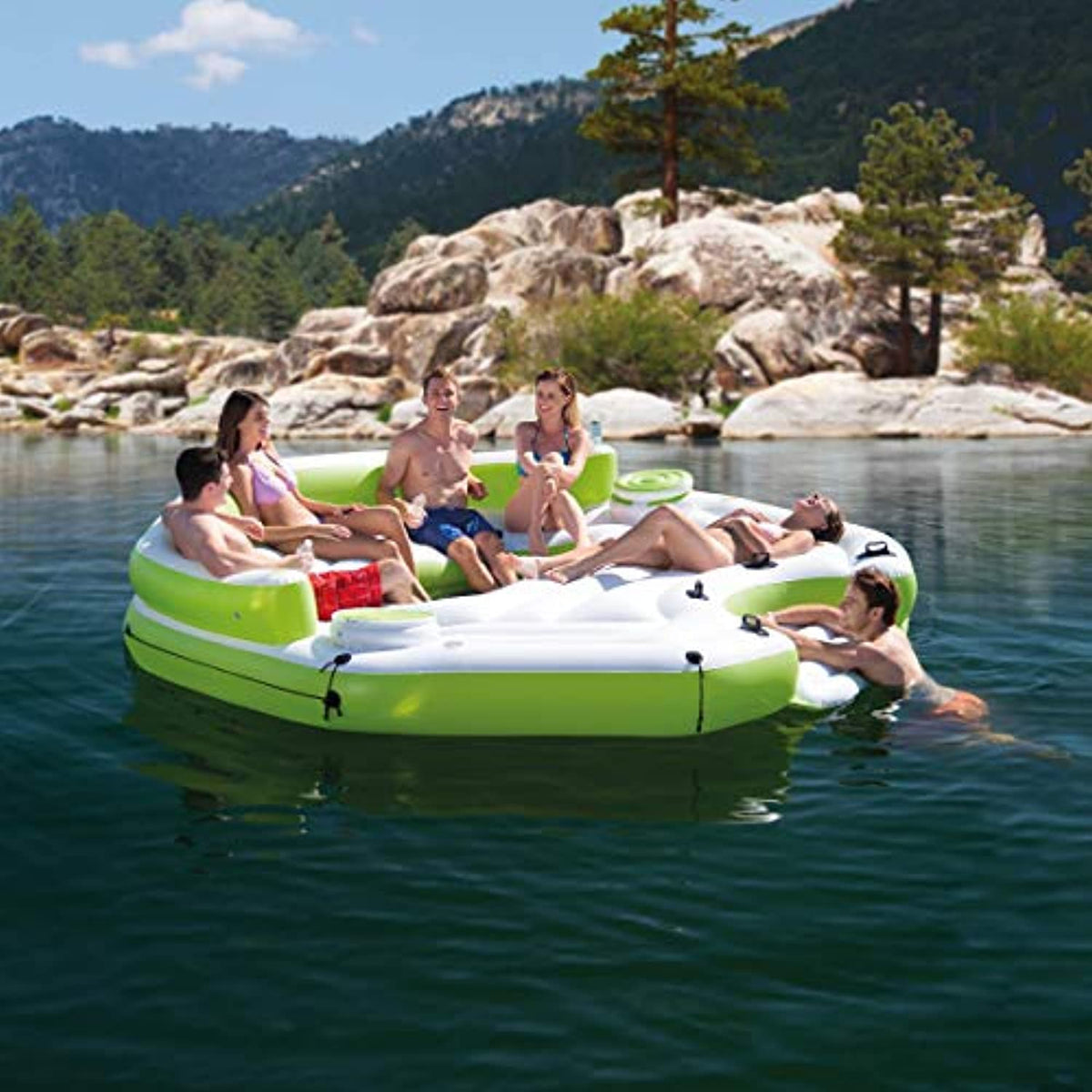 Inflatable Key Largo Party Island Float with Built-in Coolers & Cuphol