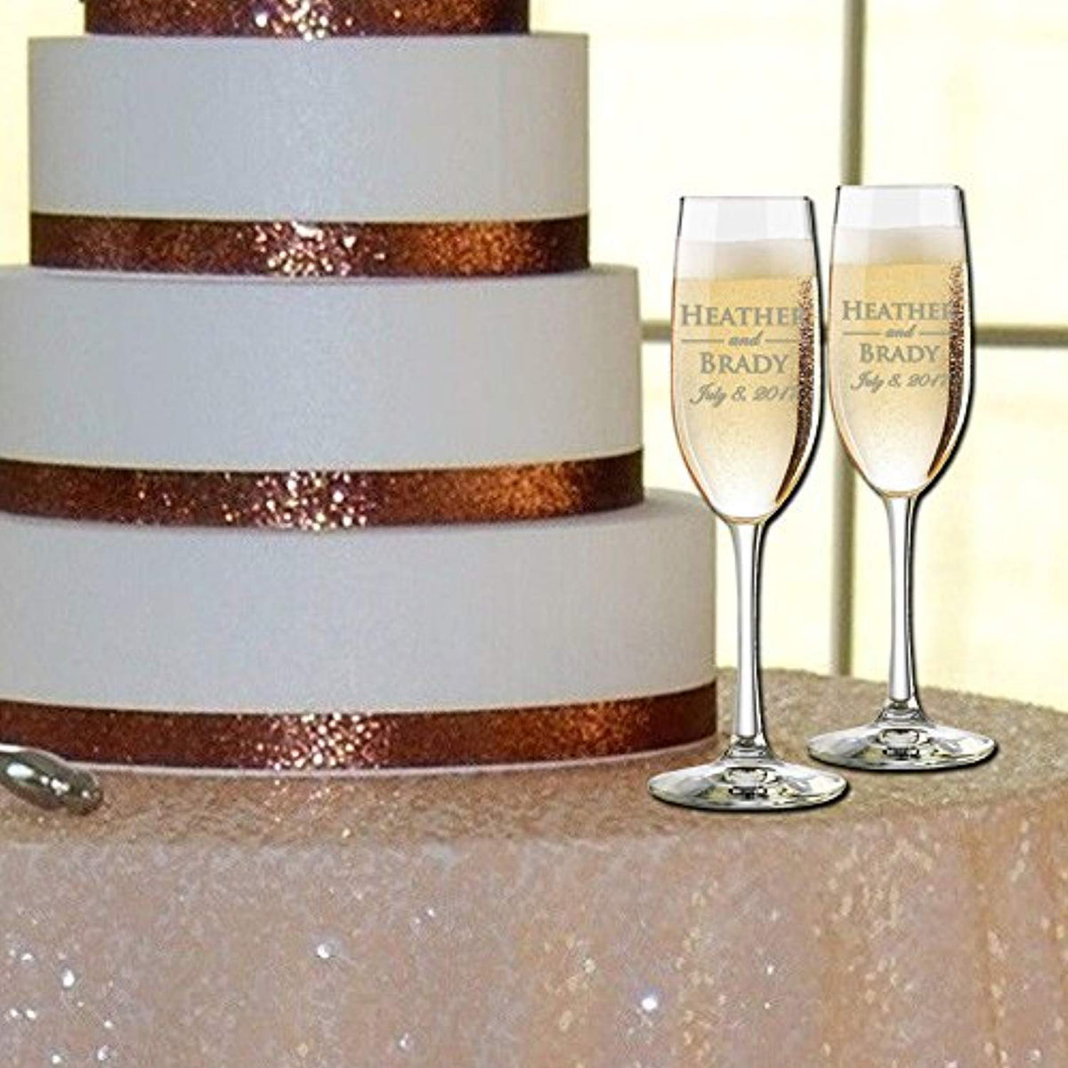 Custom Wedding Champagne Flutes- Set of 2 –Bride and Groom First Names