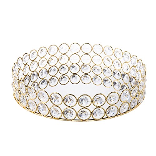 Crystal Beads Round Mirrored Decorative Tray