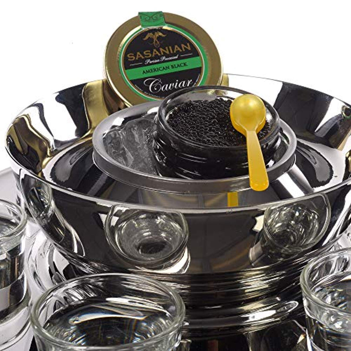 Vienna Stainless Steel 6 Shot Glass Set and Caviar Serving Bowl