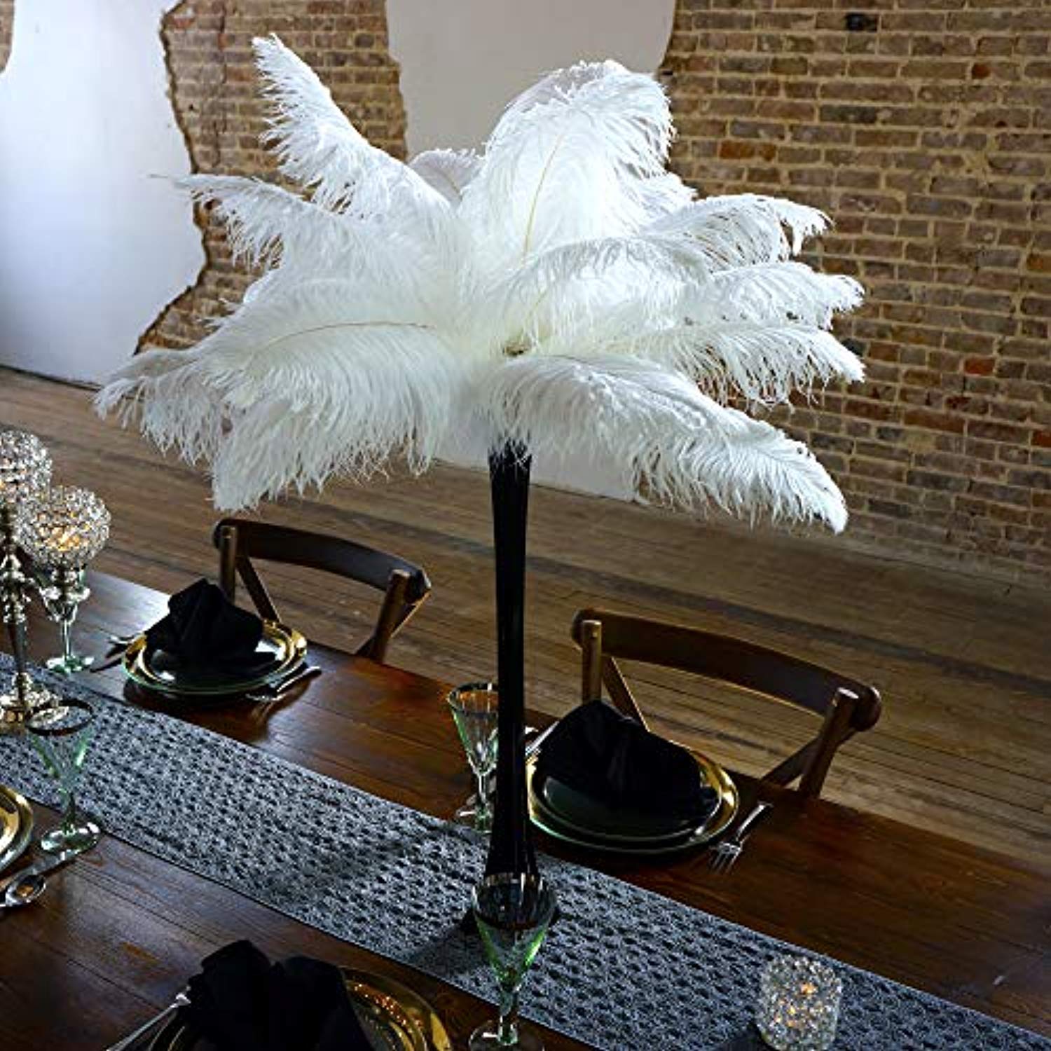 24 pc 13 16 inch Ostrich Feather Center Piece Set 24 inch Eiffel Tow