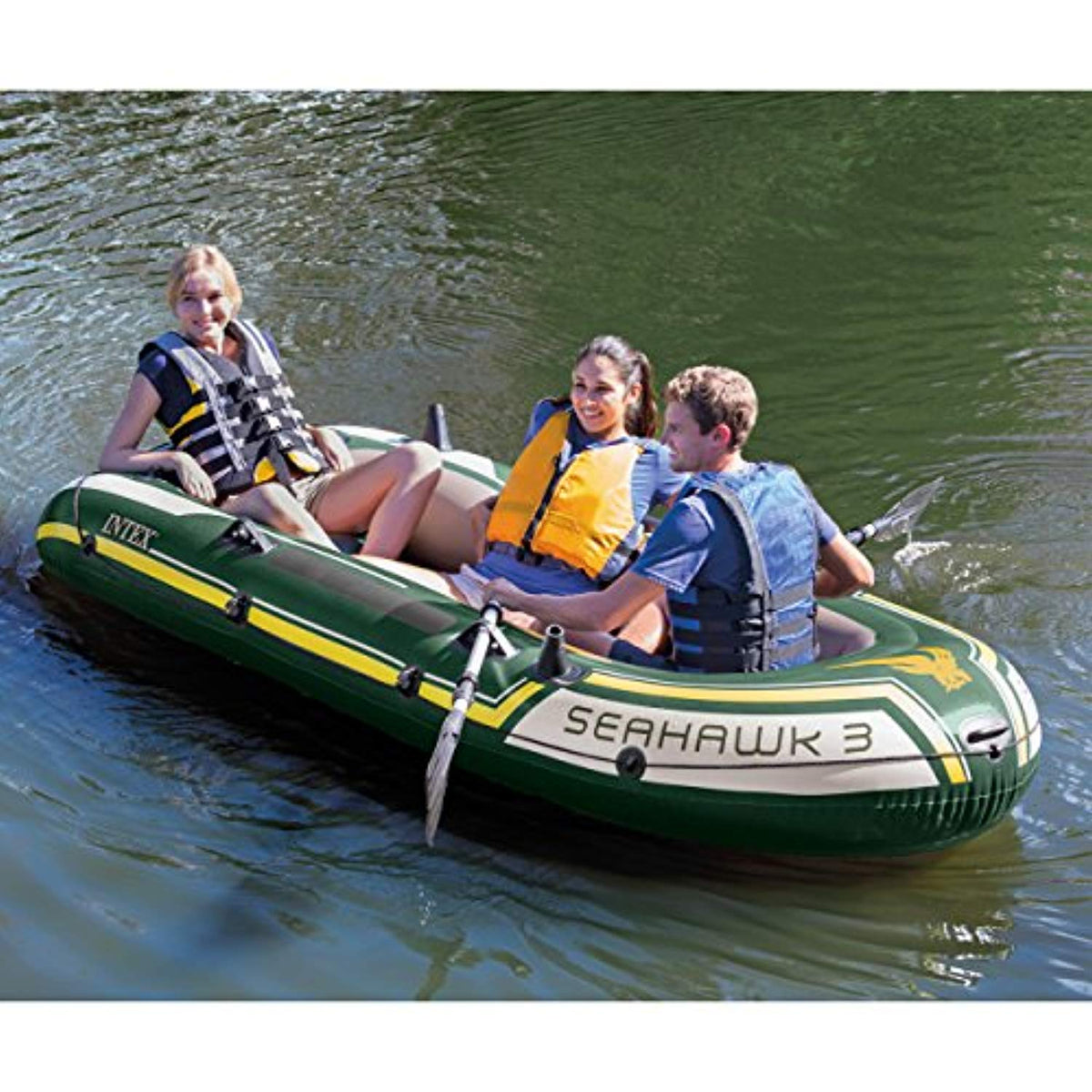 Seahawk 3, 3-Person Inflatable Boat Set with Aluminum Oars and High Ou