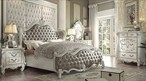 French Versailles Bedroom Set with Queen Bed, Nightstand, Dresser and