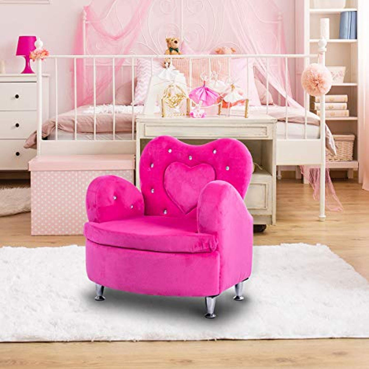 Kids Sofa, Toddler Ultra-Soft Velvet Armrest Chair Couch for Girls Bed