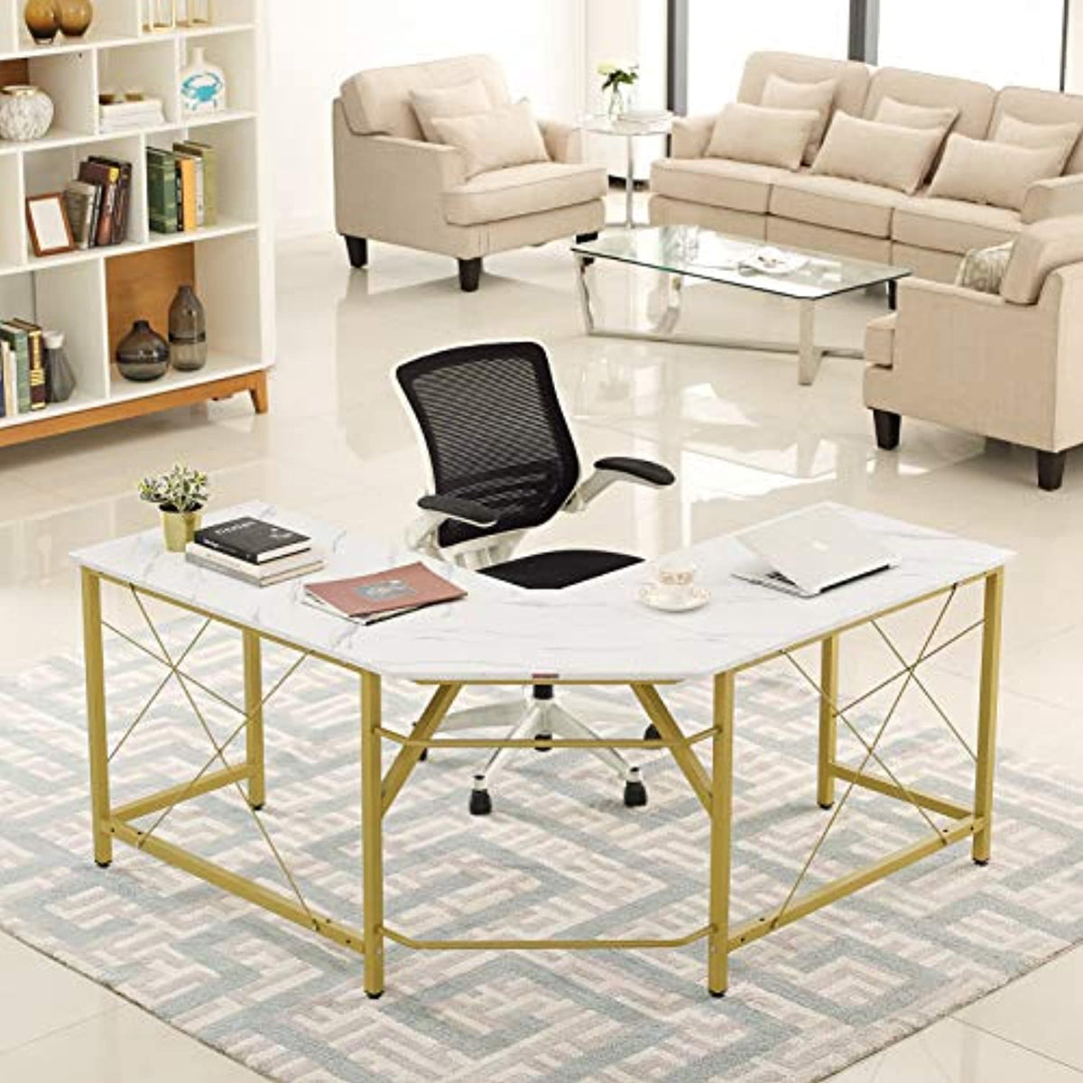 L-Shaped Desk 59" Computer Corner Desk(White Marble)