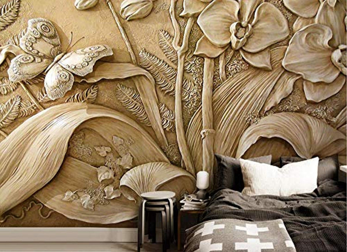 Wall Mural 3D Wallpaper Embossed Minimalist Orchid Butterfly Wall Deco