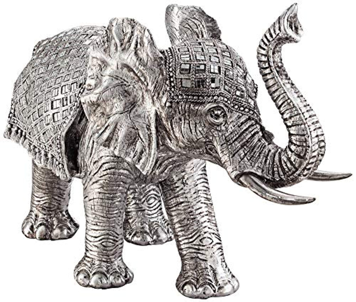 Walking Elephant 12 3/4" High Silver Statue