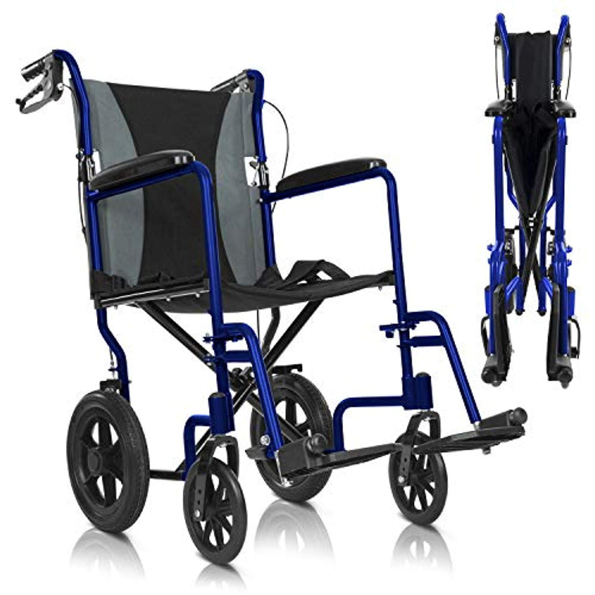 Folding Transport Wheelchair - Aluminum Chair with Hand Brake