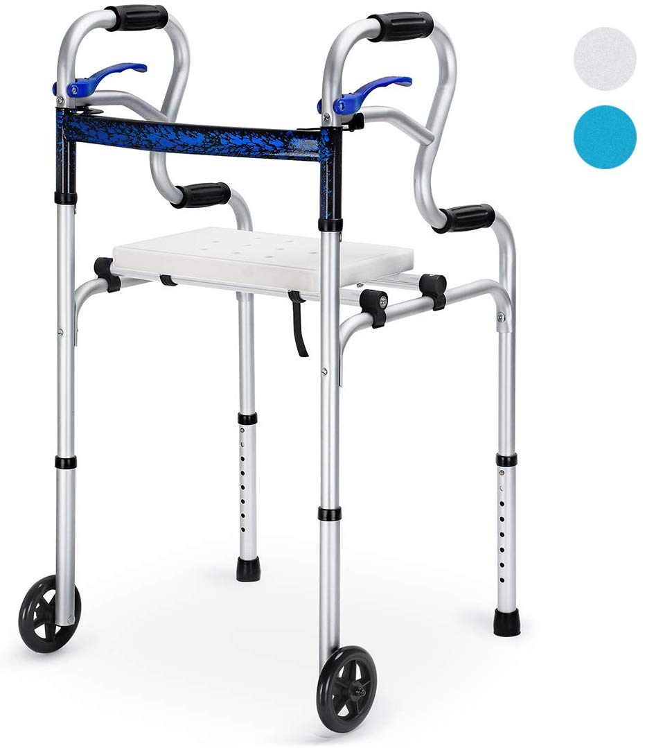 4 in 1 Stand-Assist Folding Walker with Detachable Seat, Trigger Relea