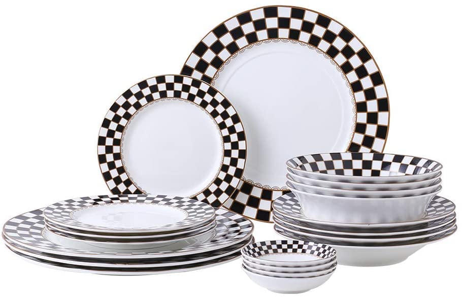 Checker Pattern 20-pieceDinnerware Set for 4, Bone China