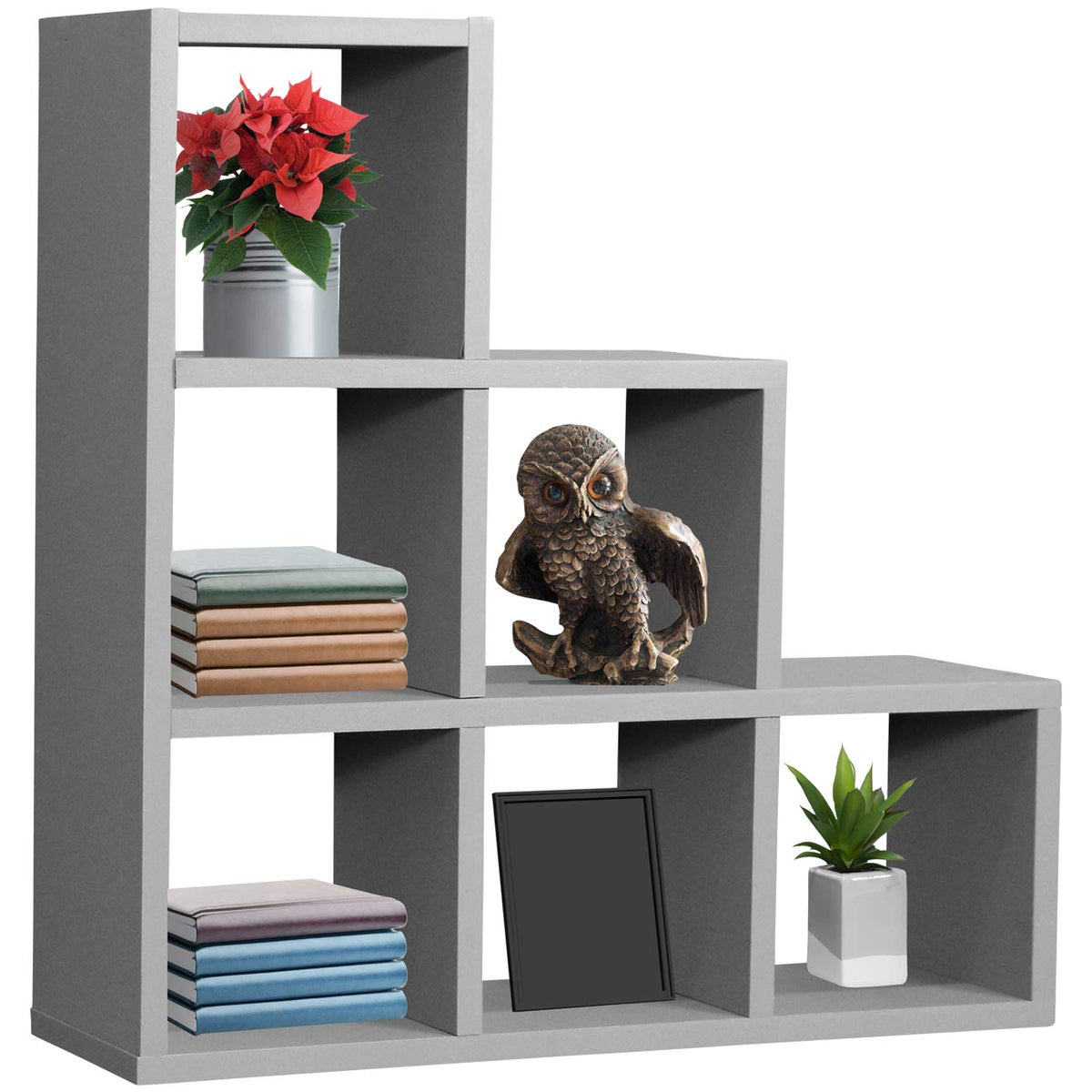 Sorbus Floating Shelf — Floating Shelf Stepped 6 Cubby — Stair Wall Sh