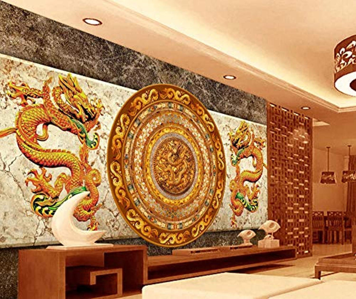 Wall Mural 3D Wallpaper Golden Dragon Disc Stone Stone Pattern Living