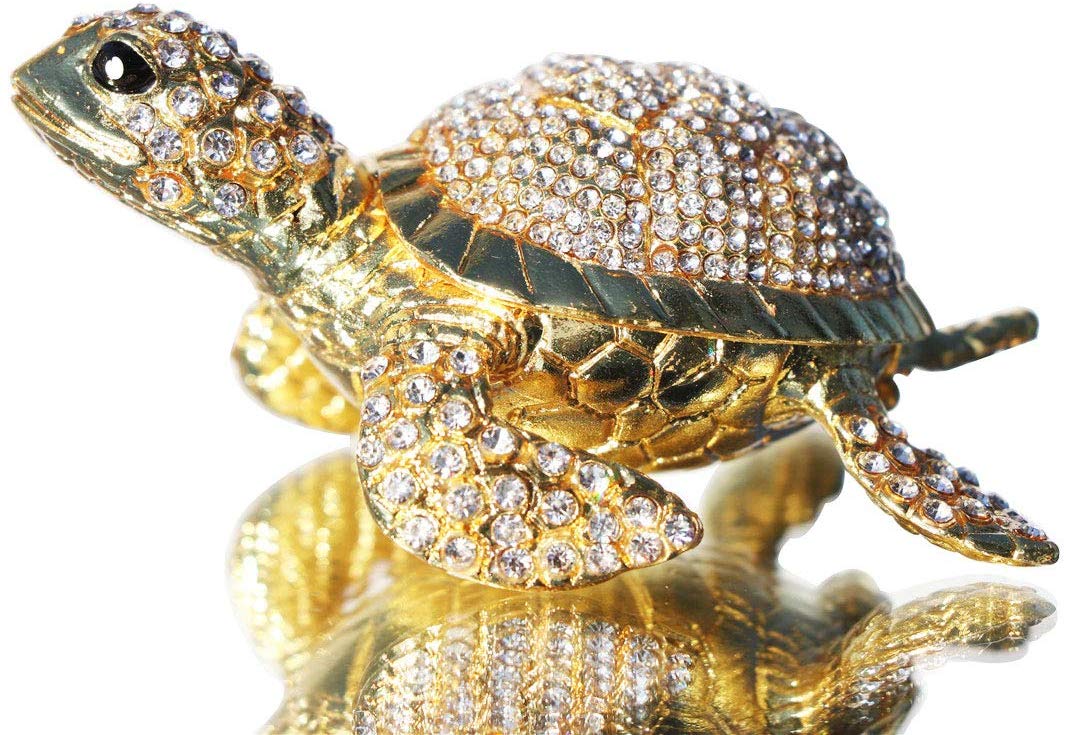 Diamond Turtles Hinged Trinket Box Hand-Painted Animal Figurine Collec