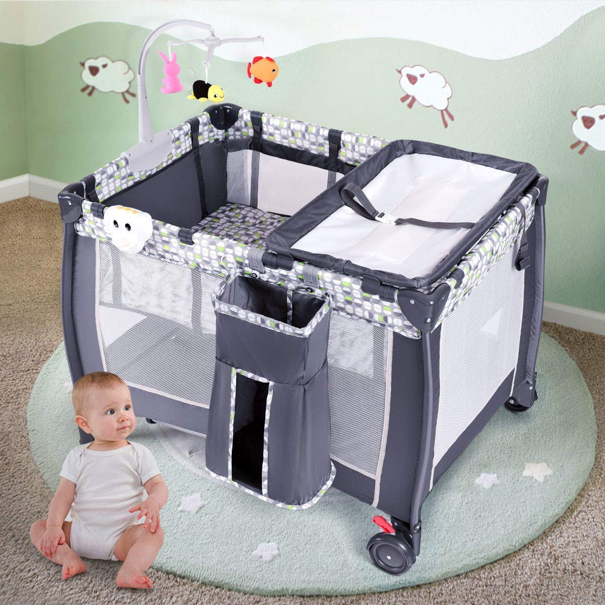 Baby Playard, Convertible Playpen with Bassinet, Changing Table, Folda