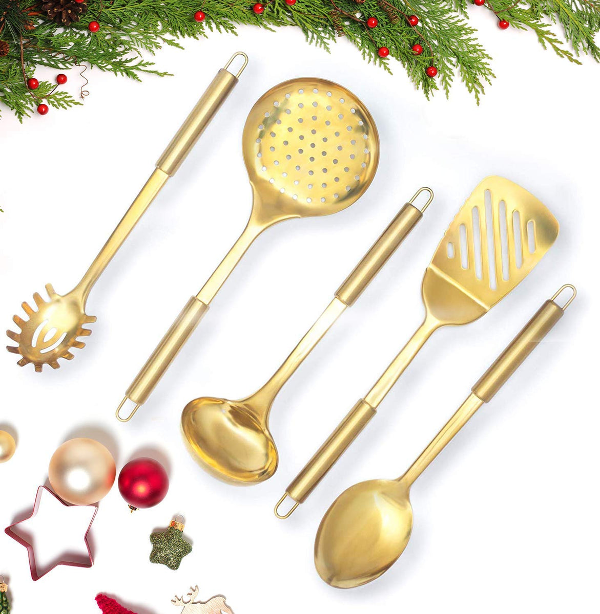 Gold/Brass Cooking Utensils for Modern Cooking and Serving