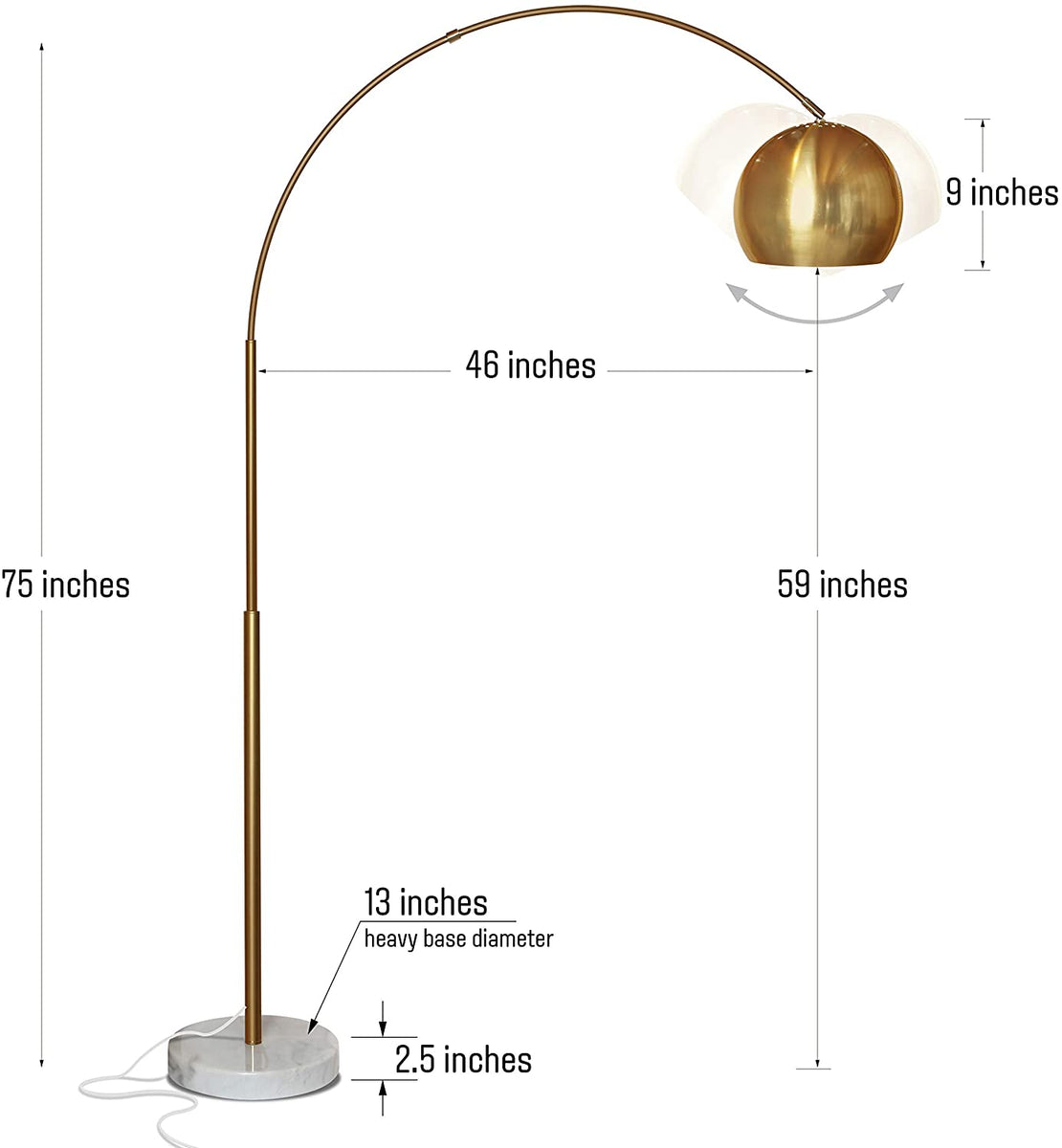Over The Couch Arc Floor Lamp with Globe Shade