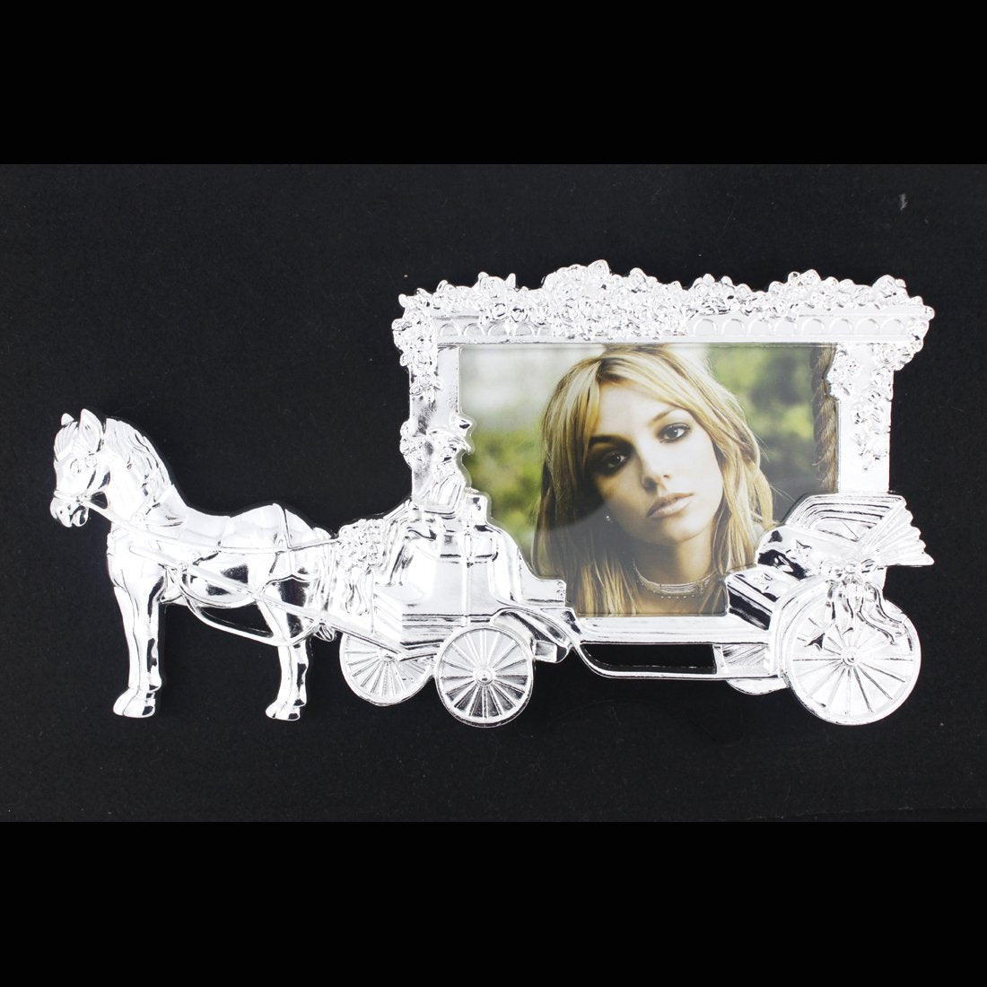 3.5x5 Inches Horse Carriage Desktop Display Picture Frame (Antique Sil