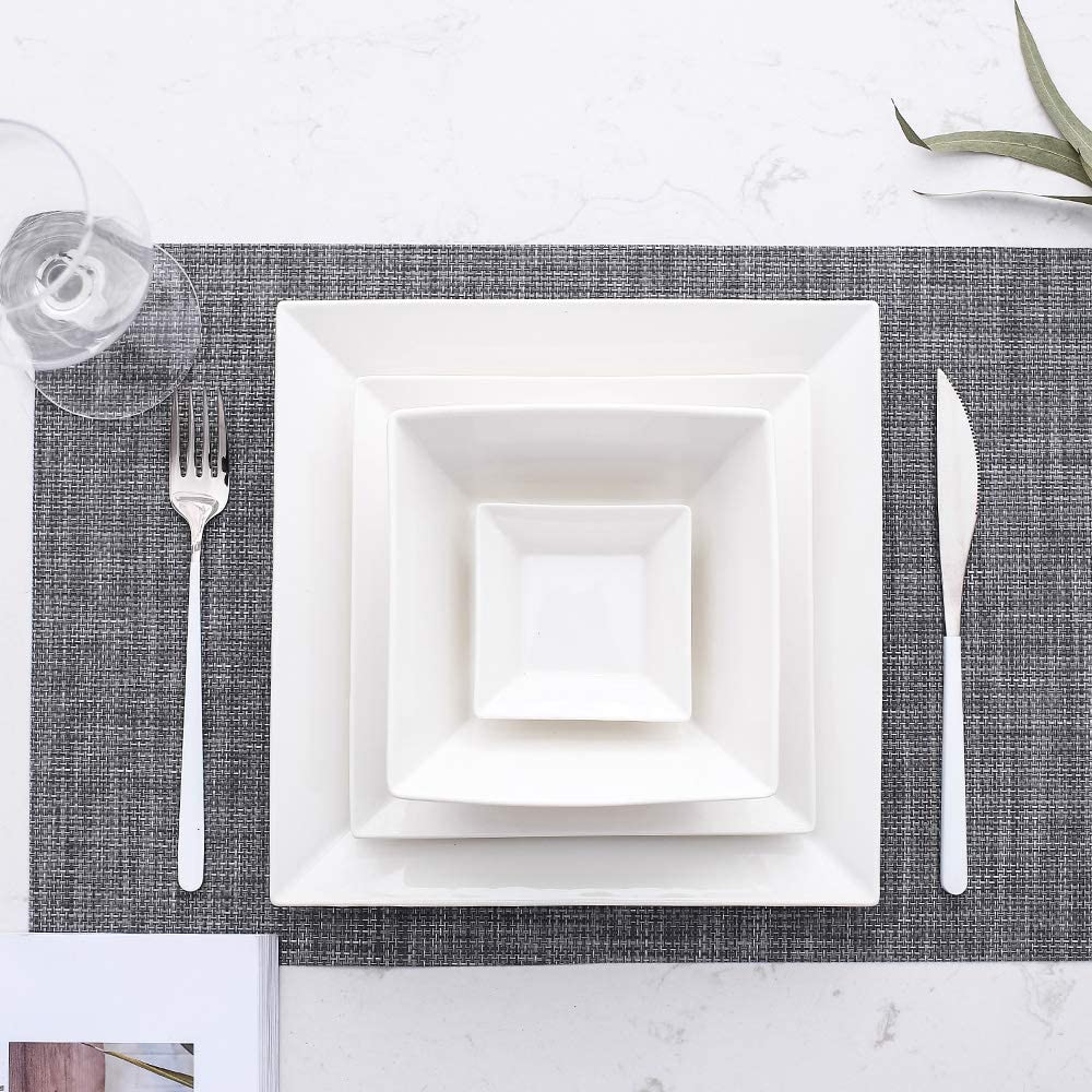 24-Piece Classic Square Dinnerware Set for 6, Off White