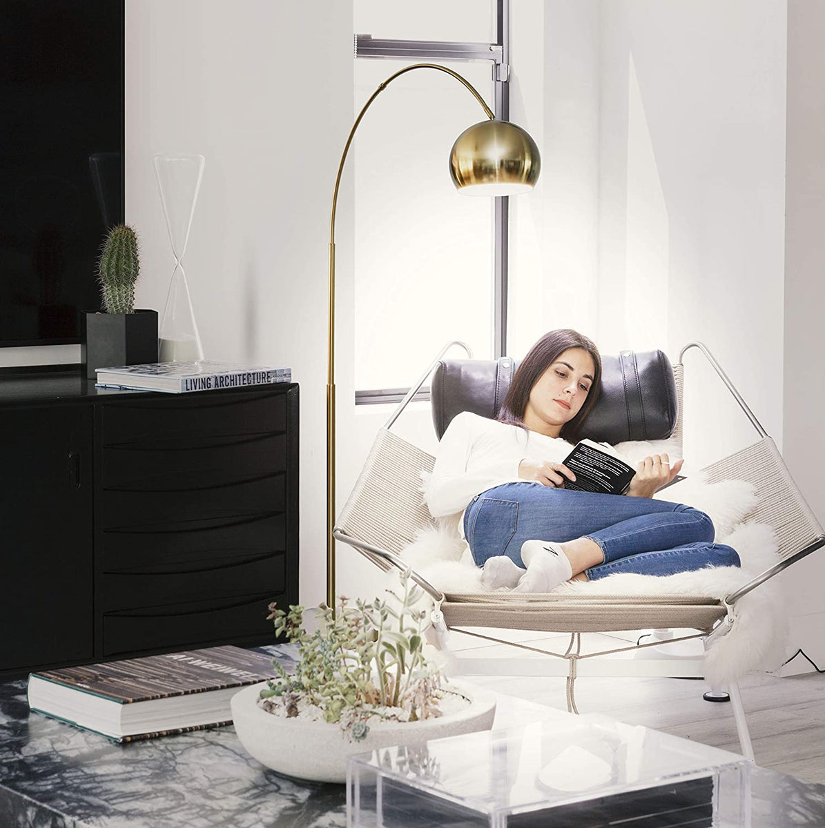 Over The Couch Arc Floor Lamp with Globe Shade