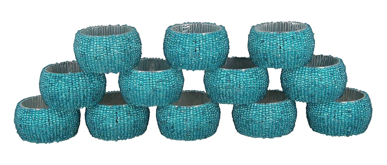 Handmade Beaded Napkin Rings Set 12 Turquoise Glass Beaded Napkin Hold