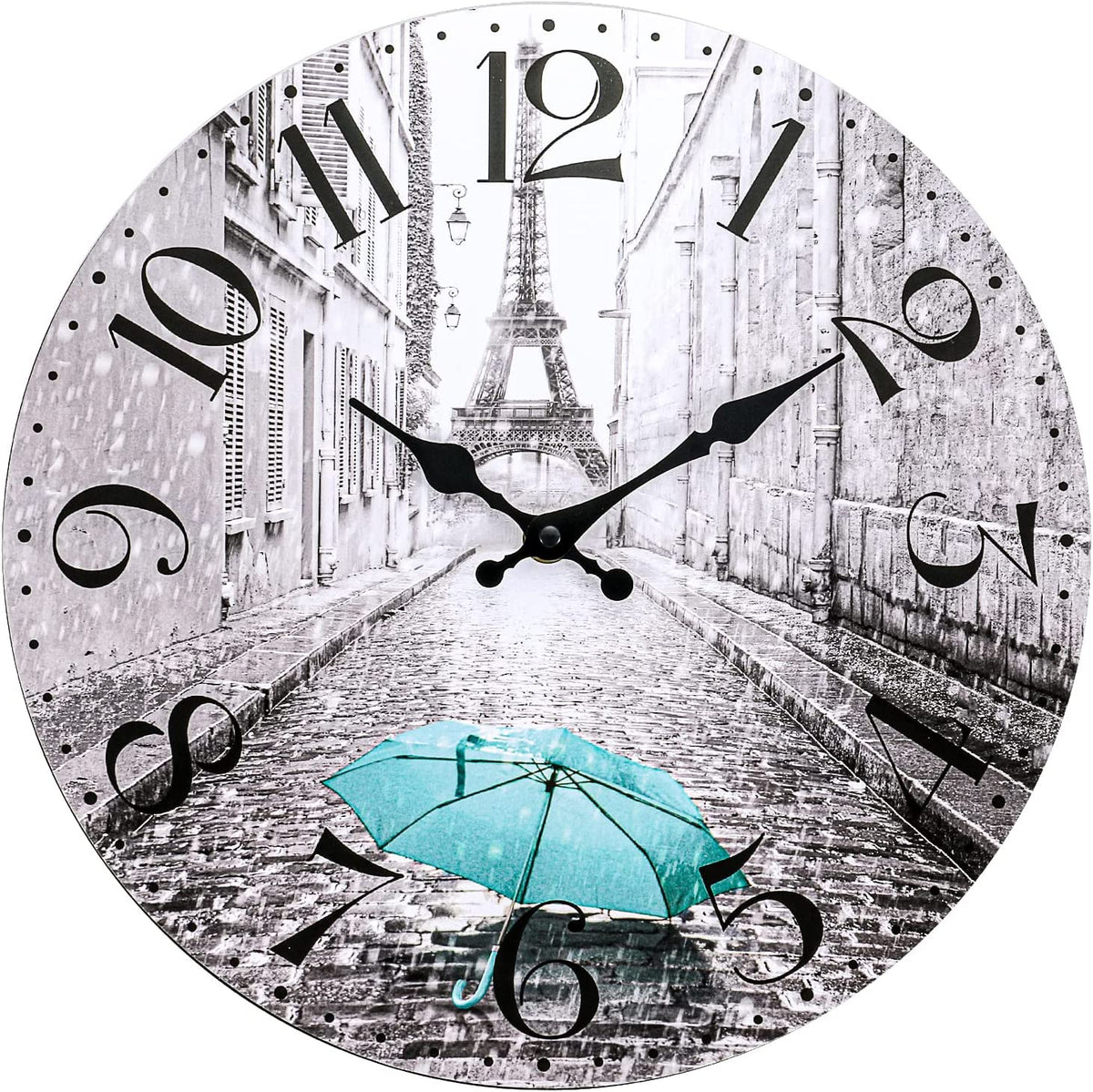 Wall Clock-Paris Decor for Bedroom-Eiffel Tower Decor-12 Inch