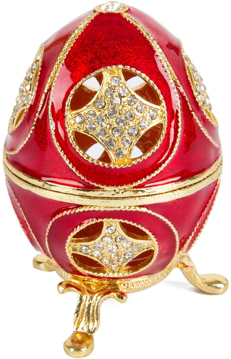 Hand Painted Enameled Small Faberge Egg Style Decorative Hinged Jewelr