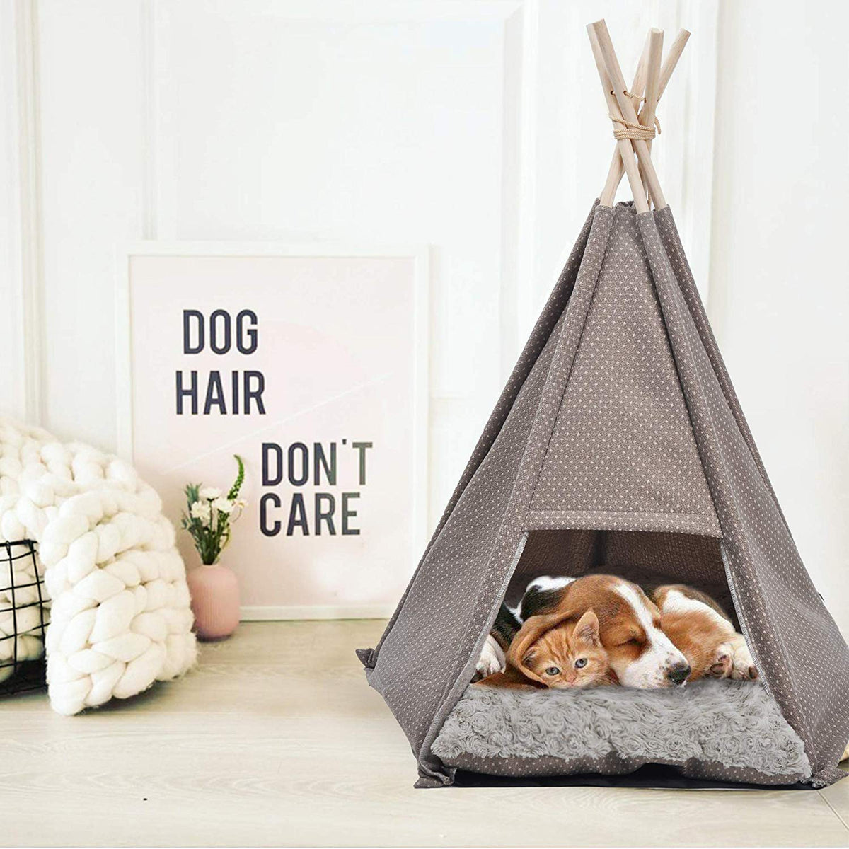 Portable Pet Canopy Teepee Indian Tent Bed for Little Dogs and Cats wi