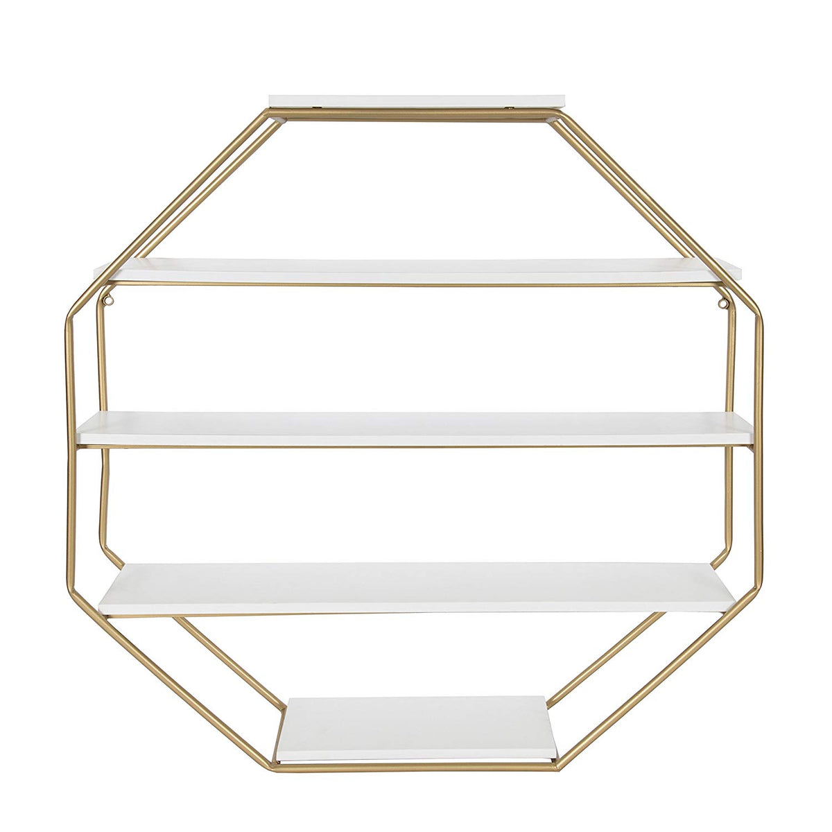 Lintz Large Octagon Floating Wall Shelves with Metal Frame, Gold and W