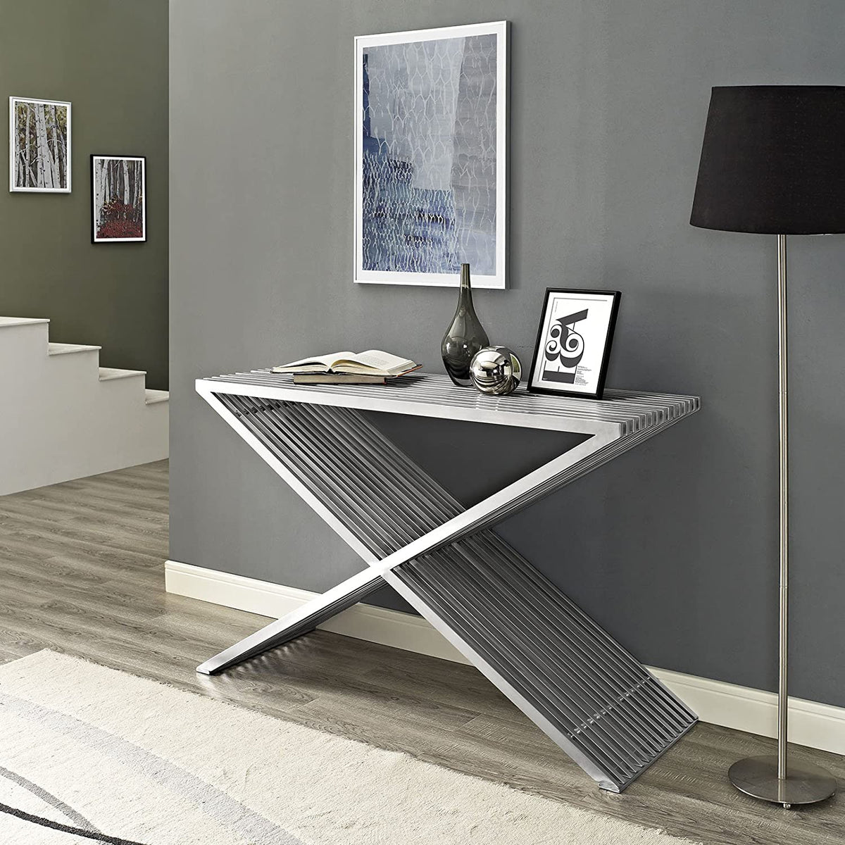 Press Contemporary Modern Stainless Steel Console Table
