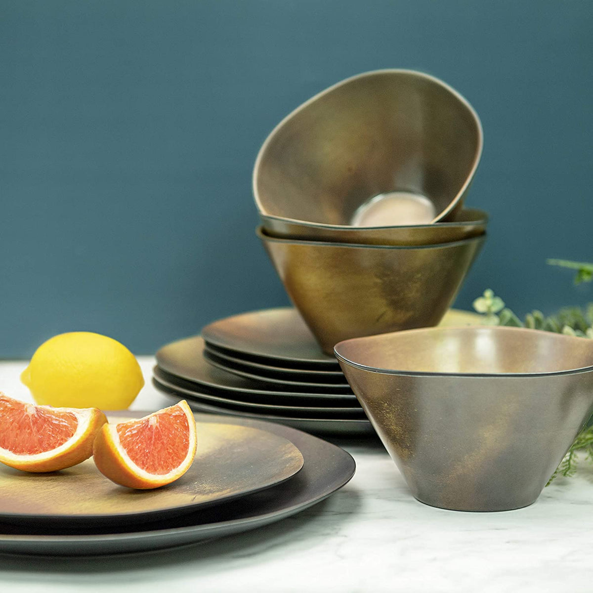 12pc Melamine Dinnerware Metallic Collection Set