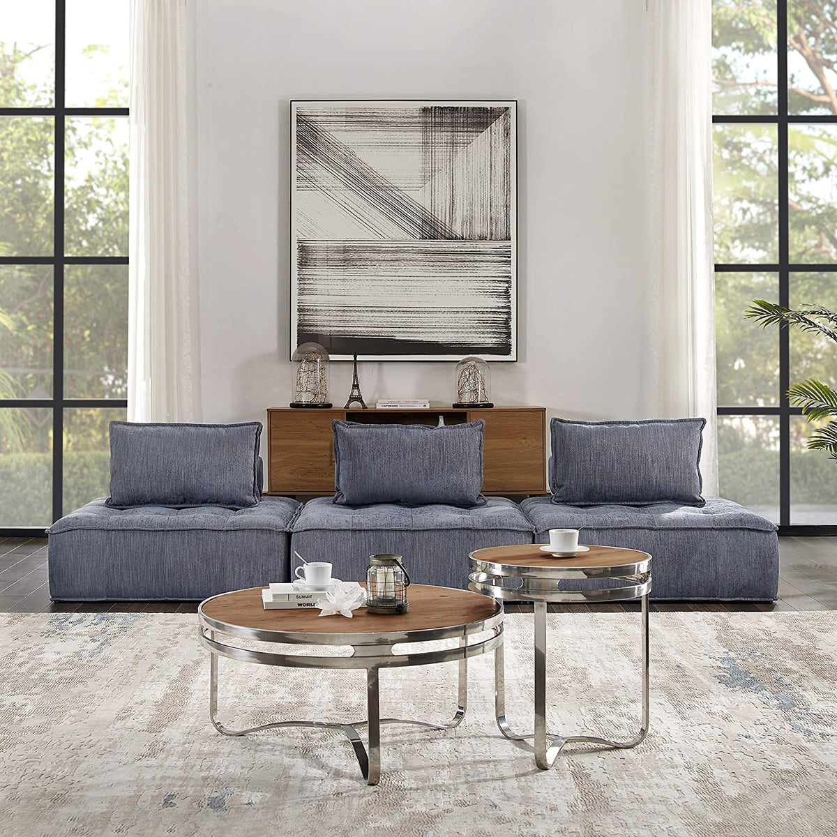 Modern Leather Upholstered Square Modular Sectional Sofa